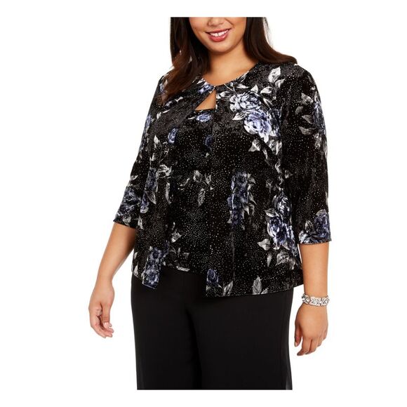 Alex Evenings | Jackets & Coats | Nwt Alex Evenings Womens Black Floral ...